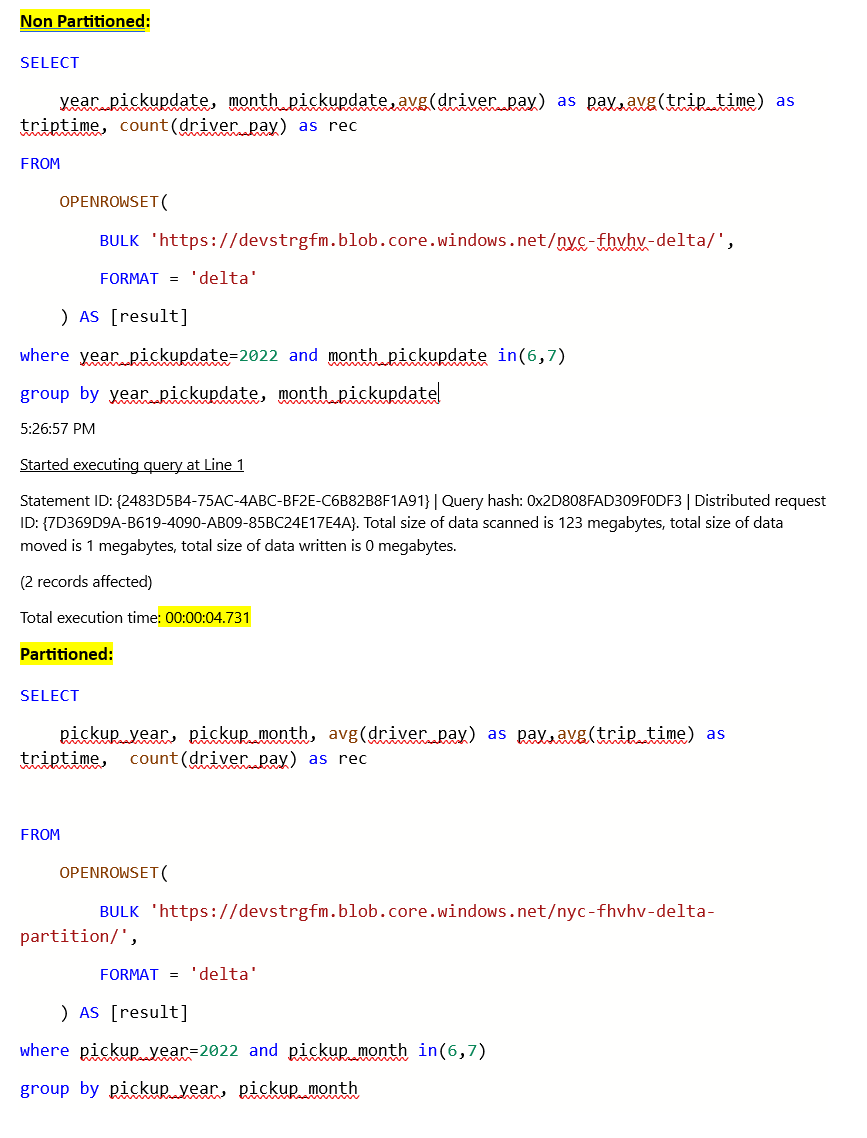 Azure Synapse - Optimizing Queries on Delta Lake Using Partitioning
